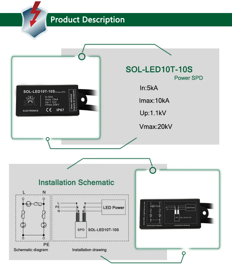 Ultra Slim Spd 10ka/20kv Series Connection Led Street Light Surge ...