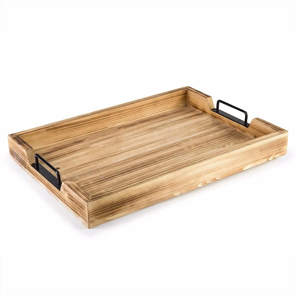Light Torched Barnwood 20-inch Rustic Farmhouse Wood Serving Tray With ...