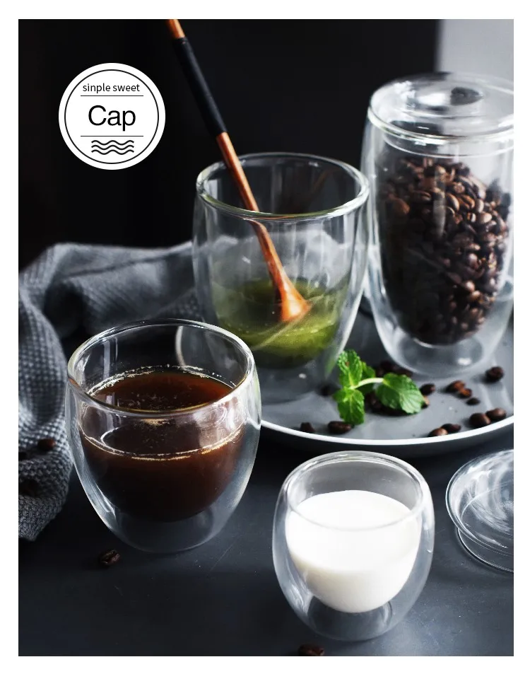 Borosilicate Glass 80ml Handleless Double Wall Espresso Glass Coffee ...