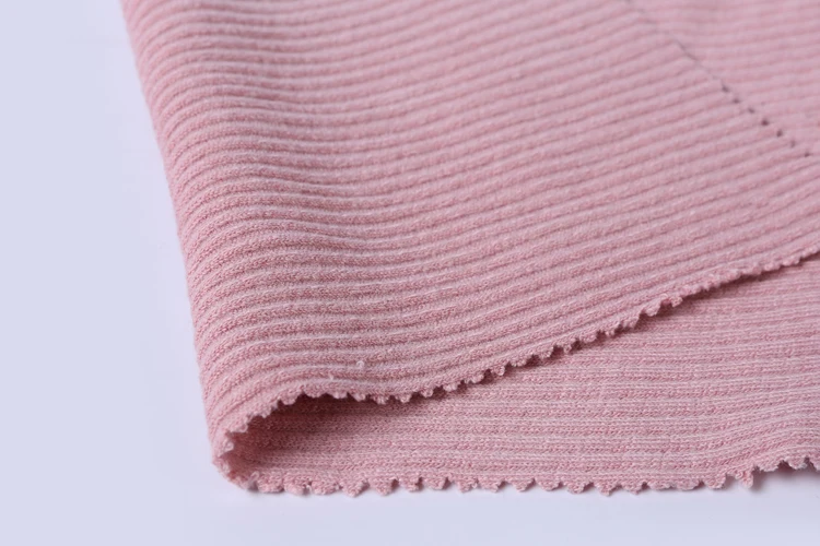 Soft Pink Polyester Rayon Viscose Spandex Dyed 3x2 Knitted Rib Fabric For Trim Collar Cuff ...