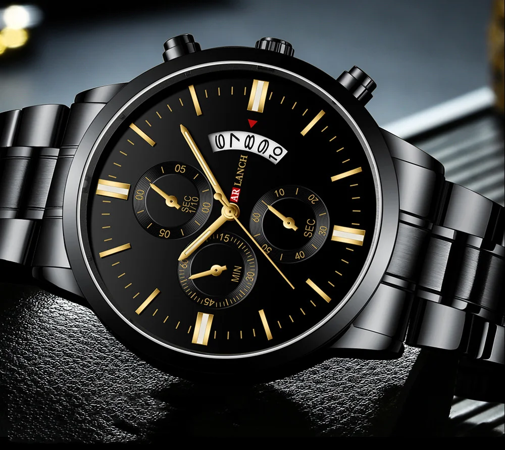 Men's Fine Watch Work Fine Gold Watch Business Waterproof Watches 43mm ...