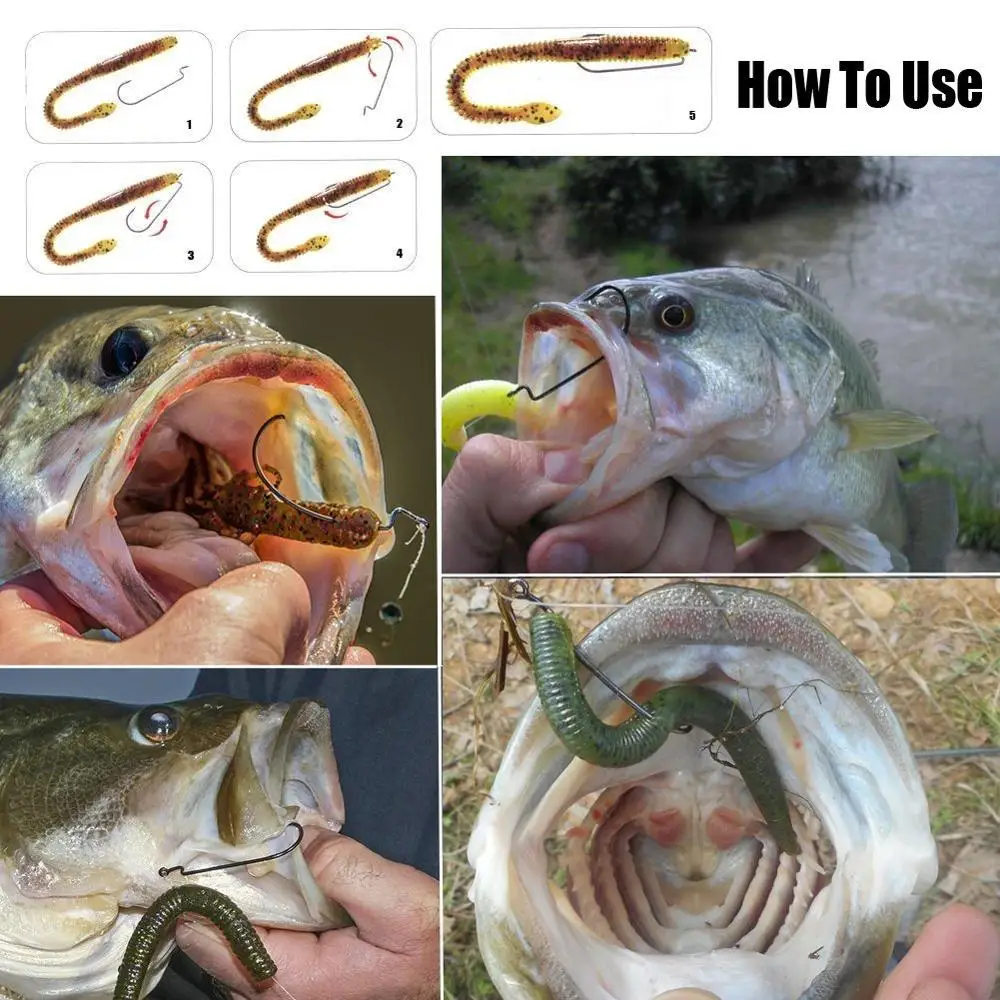 Worm Hooks Jig Fishing Hooks Set - Offset Bass Fishhook