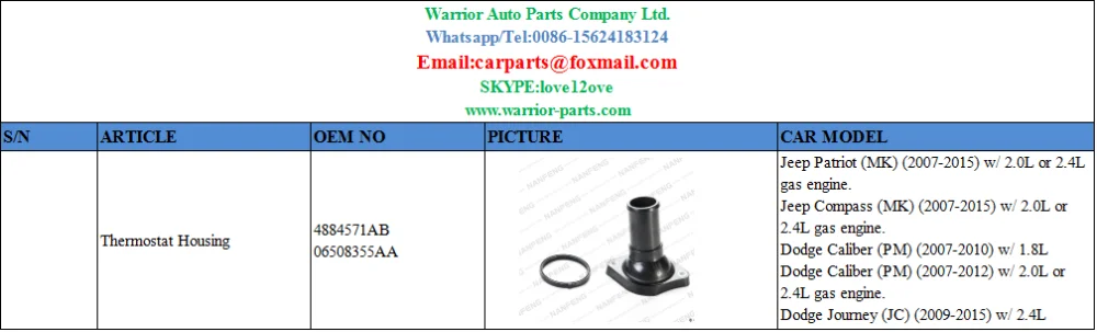 4884571ab 06508355aa Sortie D'eau Liquide De Refroidissement Thermostat ...