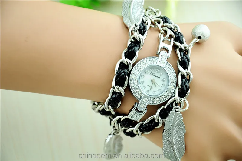 New Fashion Winding Three Circle Rhinestone Chain Bracelet Watches ...