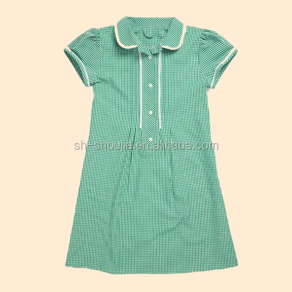 Green Gingham Dress School Uniform - Anti-Shrink & Anti-wrinkle