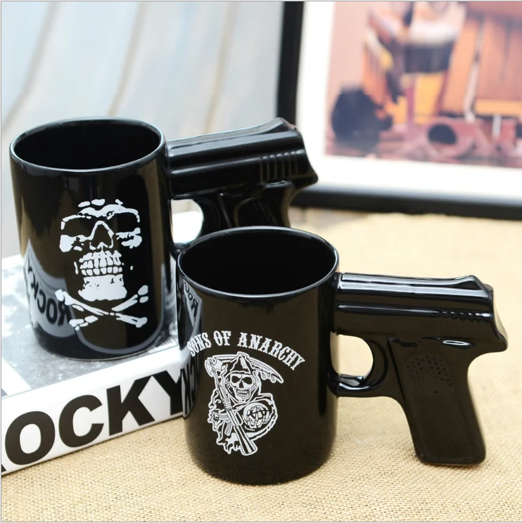 Novelty Skull Gun Mug Pistol Grip Cups Creative Mugs Cafe Porcelain ...