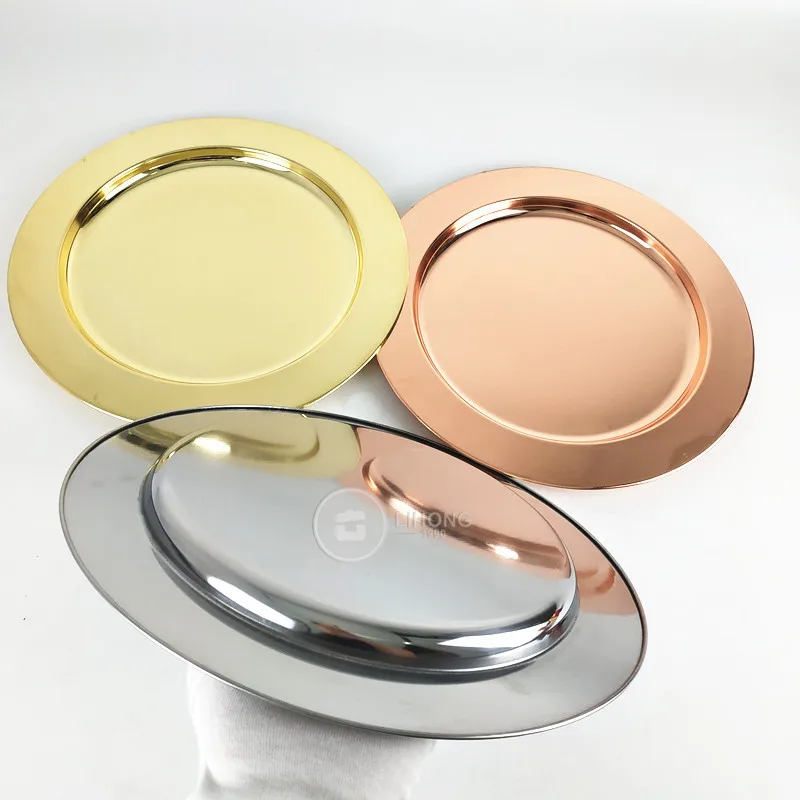 Hot Sales Stainless 13inch Round Gold Rose Gold Silver Mirror Charger ...