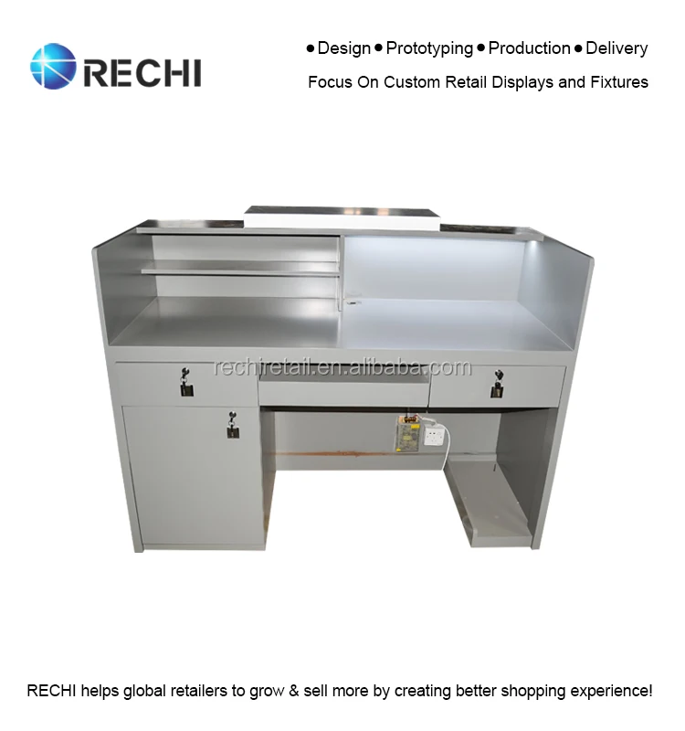 Custom Cashier Counter with Illuminated Logo for Retail