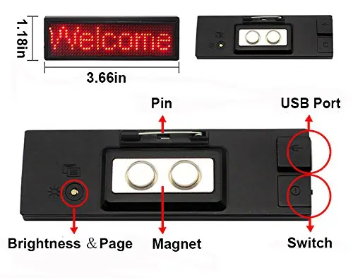 Rechargeable Digital LED Badge DIY Programmable Message Board Portable ...