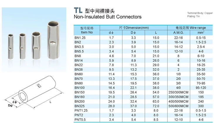 BN1.25 Non-Insulated Butt Splice Connector - Reliable Automotive Solution