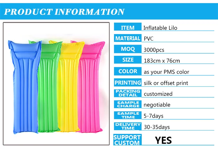 Safety Inflatable Lie Low Inflatable Beach Mattress Plastic Lilo ...