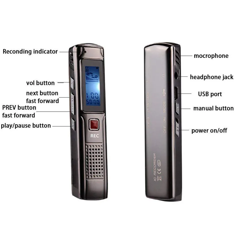 Mini Voice Recorder with USB MP3 Player - 8GB Capacity