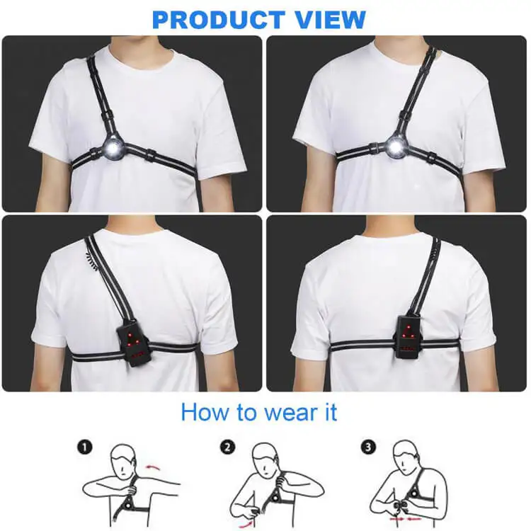 500 Lumen Led Chest Light Back Warning Light Reflective Strap Head ...