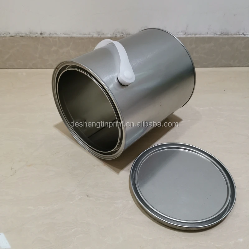 Open Top 4 Liter Round Metal Paint Tin Cans with Plastic Handle ...