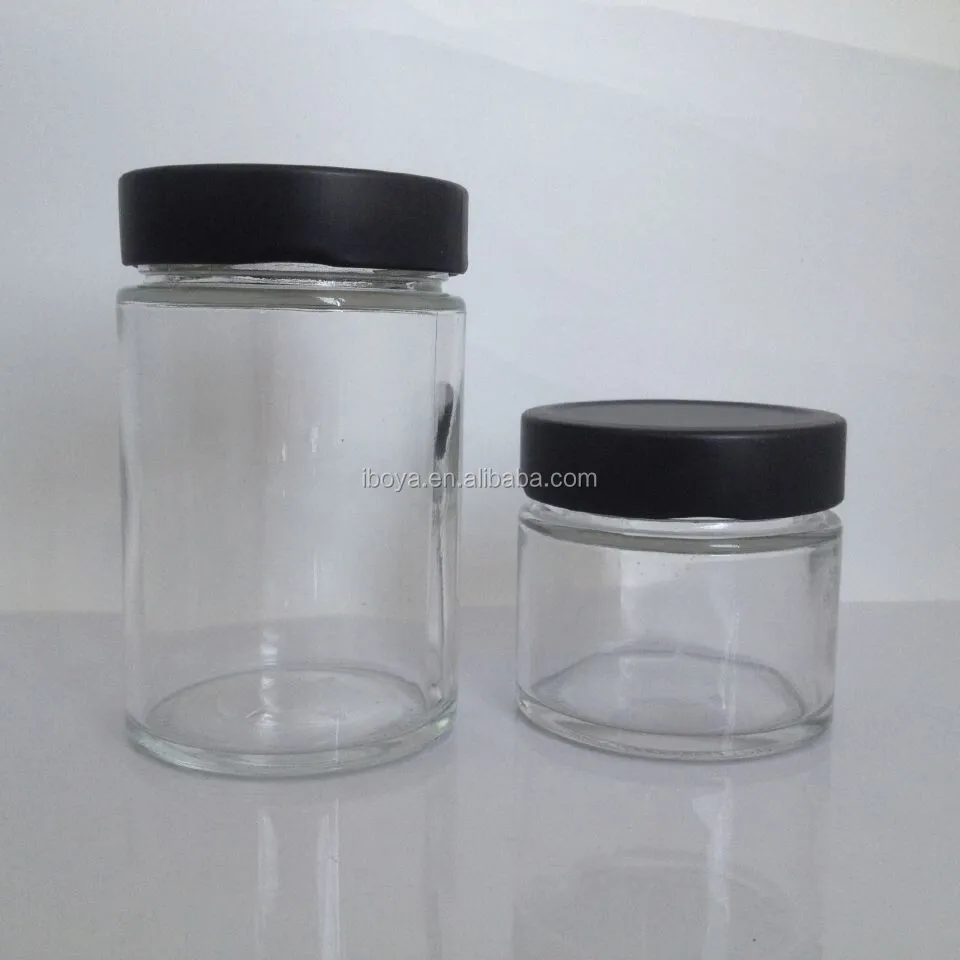 197ml Super Clear Round Glass Jar With Black Screw Metal Lid - Buy ...