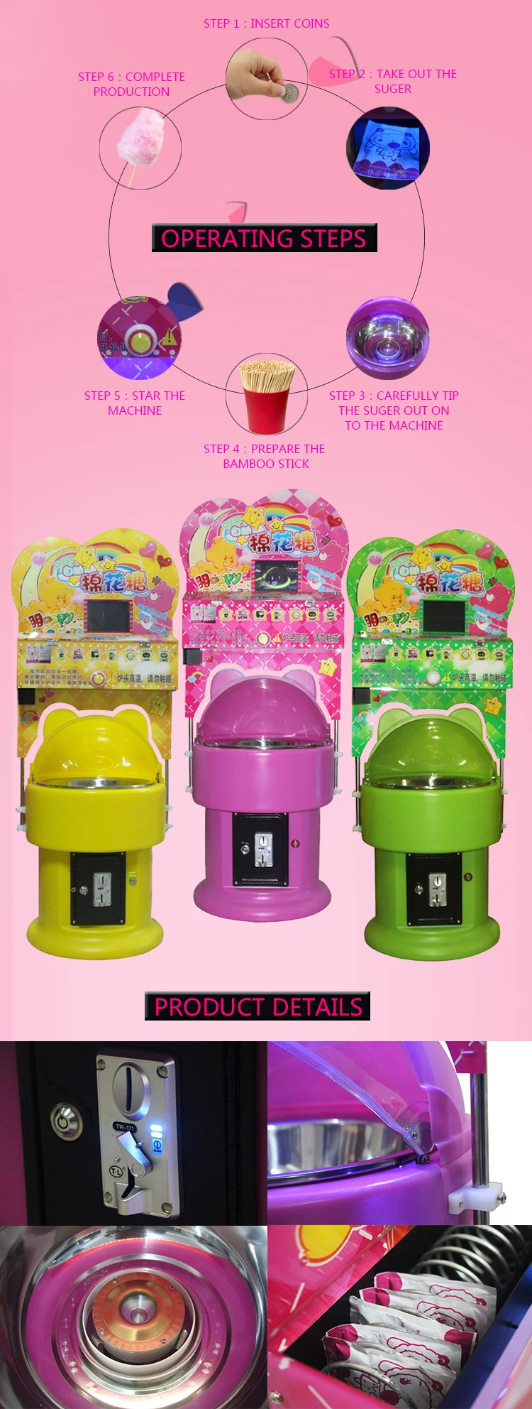 Commercial Vending Coin Operated Arcade Gas Cotton Candy Floss Diy ...