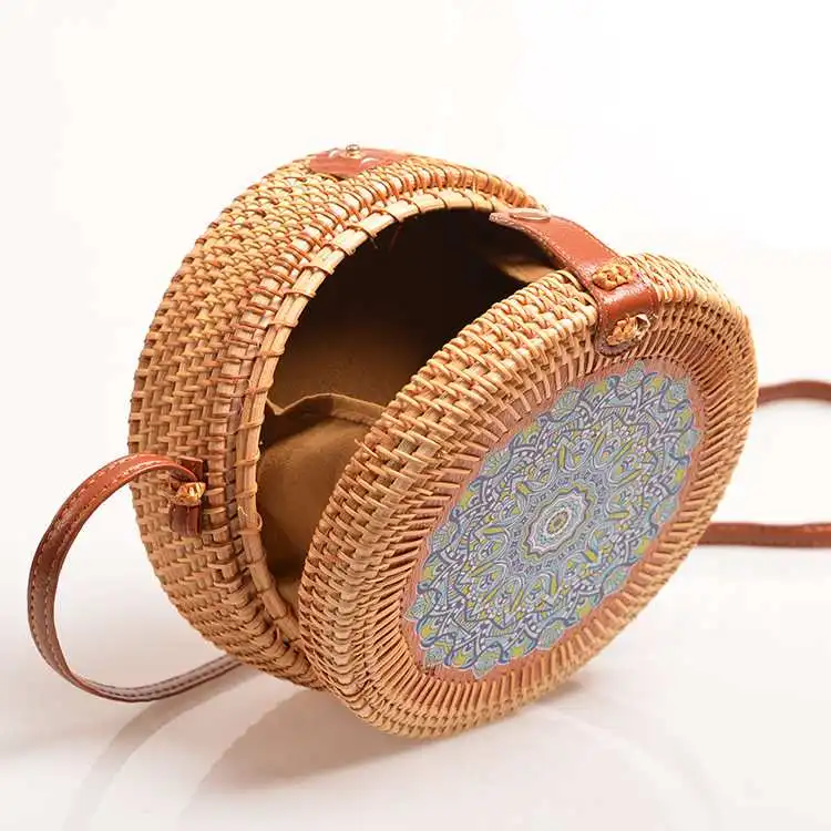 Vietnam Rattan Beach Bag Natural Straw Beach Bag Hand Handwoven Painted ...