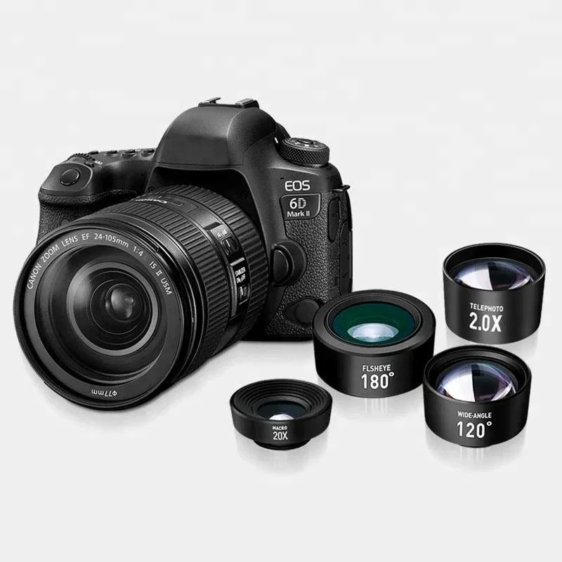 4 In 1 120 Degree Wide Angle 180 Degree Fisheye 20x Macro Lens Mobile ...