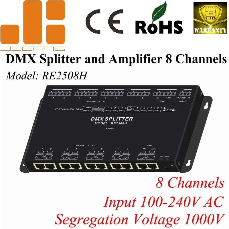 Jibang 8ch Dmx Extender Ac100-240vอินพุตled Dmx512สัญญาณsplitter ...