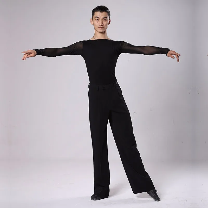 Men Dance Shirt Ballroom Latin Top Black Long Sleeve Male Samba Salsa ...