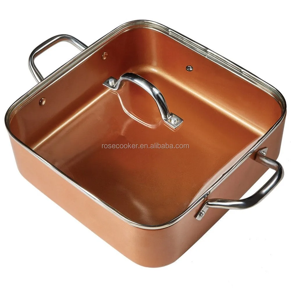 8" /11" Copper Ceramic Square Cooking Deep Dish Pan 4 Pc Set - Buy ...