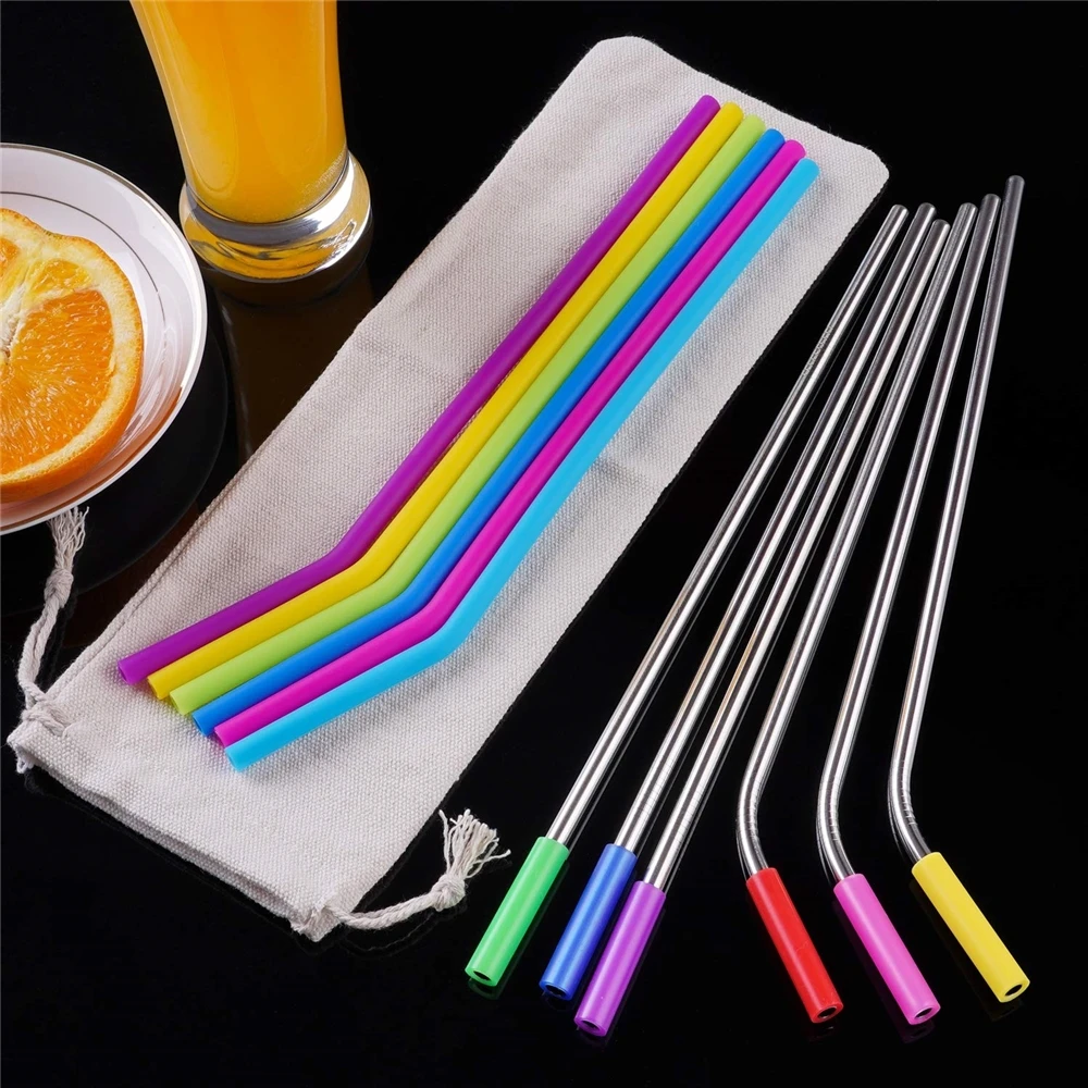 12 Pack Regular Size Silicone Straws And Stainless Steel Straws Set ...