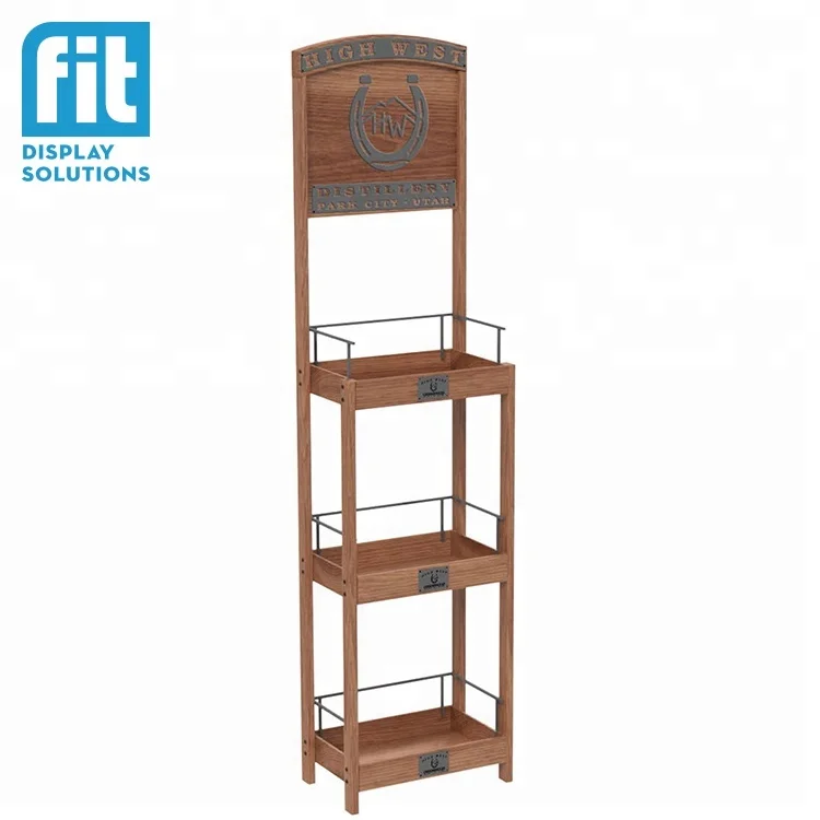 Custom Retail Store 3-tier Freestanding Wooden Wine Display Stand ...