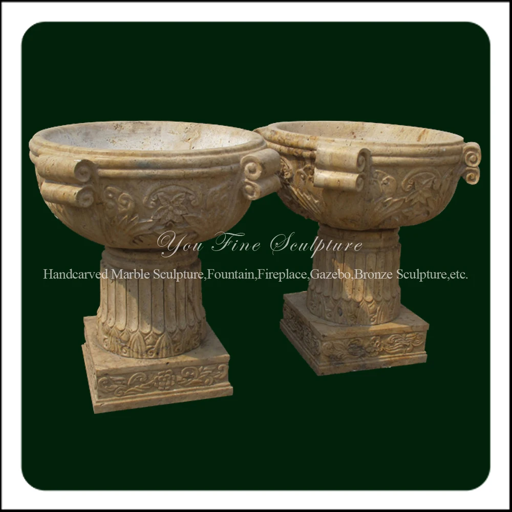 Outdoor Natural Carved Yellow Travertine Flower Pots - Buy Travertine ...