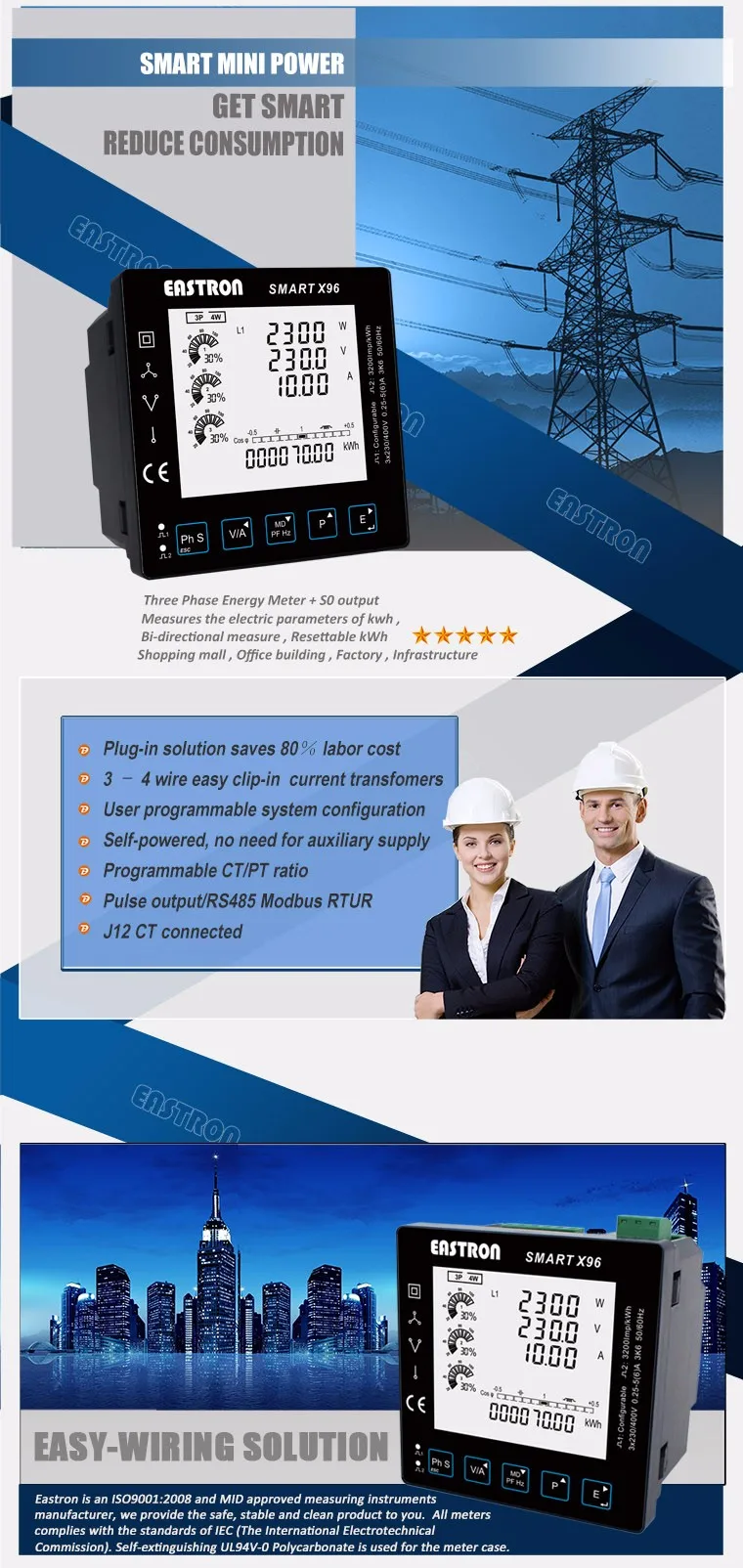 3 Phase Multi-function Panel Meter With Rs485 Modbus,Kwh,Kvarh,Kw,Kvar ...