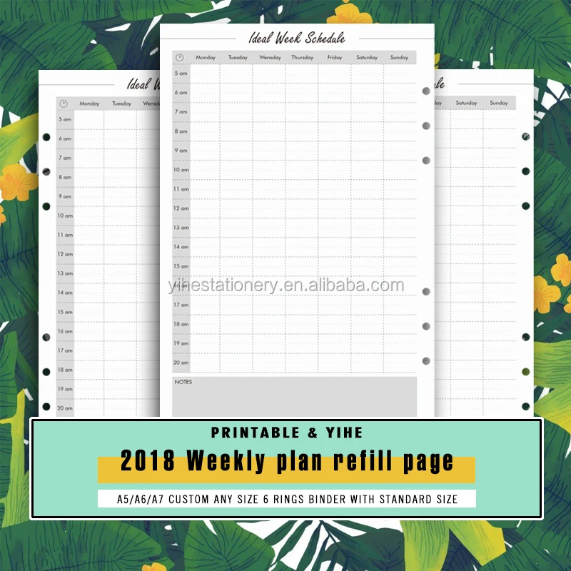 Printable Weekly Schedule - YIHE Refill Pages for Binders