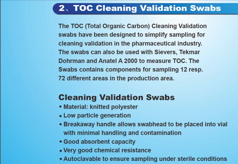 Toc Cleaning Validation Swabs - Buy High Quality Toc Cleaning ...