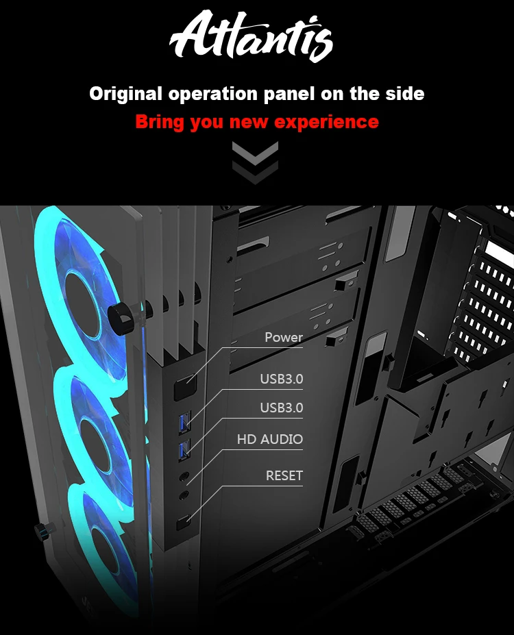 High Quality Gaming Computer Case Aigo Atlantis With 3 Led Ring Fans ...