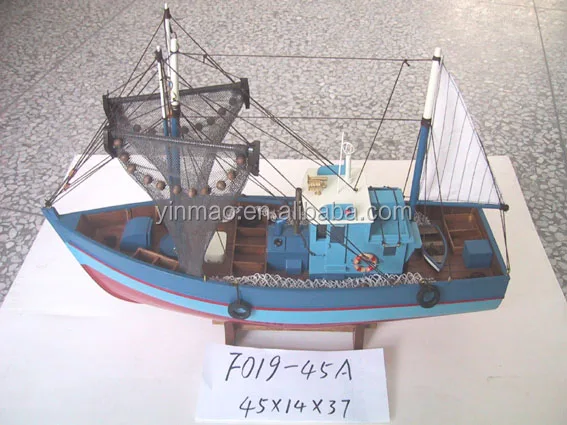 Wooden Crab Boat Model With 2 Fishing Nets,Blue 45x14x37cm,Fishing ...