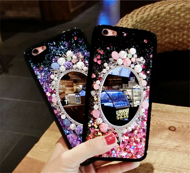 Custom 3d Dynamic Silicone Glitter Liquid Cell Phone Case With Mirror ...