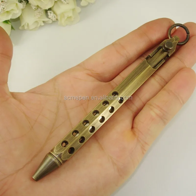 Acmecn Hexagonal Copper Tactical Ball Pen With Key Ring Mini Gun Style ...