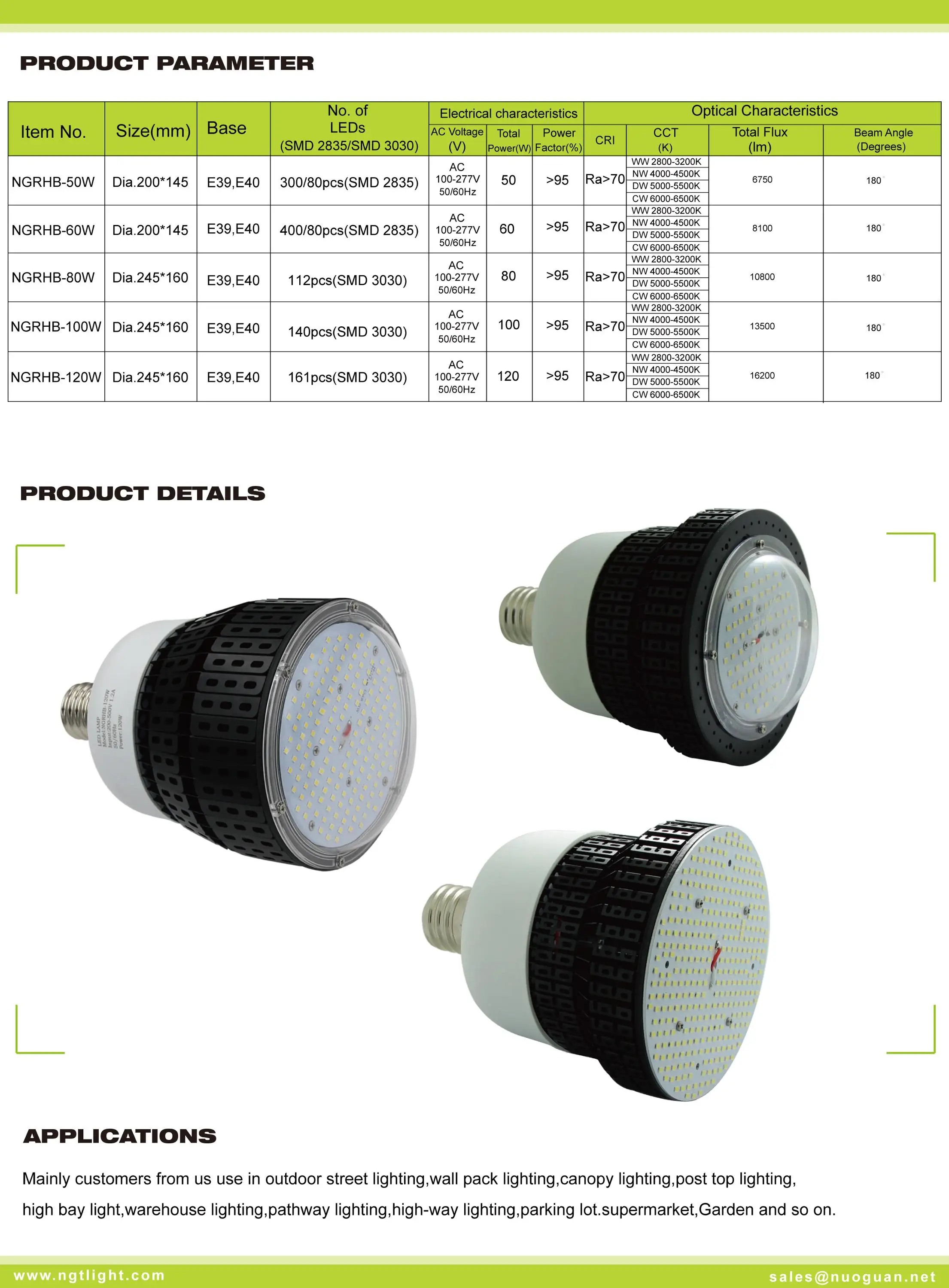 80w High Bay Led Bulb 480v 347v 10800 Lumen 5700k Daylight 250 Watt ...