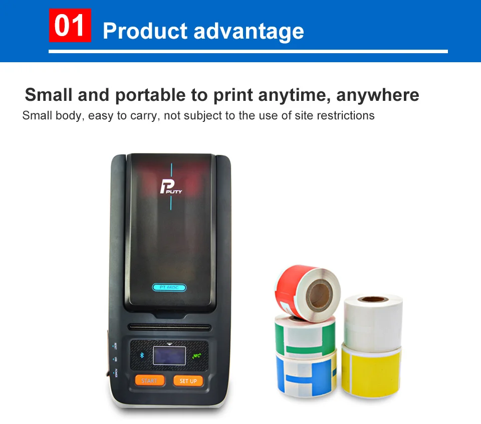 2018 Puty New Design 1d 2d Barcode Phone Thermal Transfer Label Printer ...