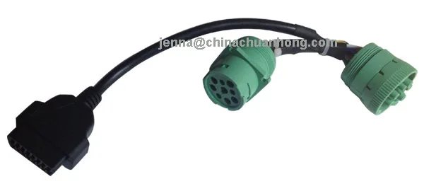 Heavy Truck Green Type 9 Pin Y Adapter Connector to OBD 2