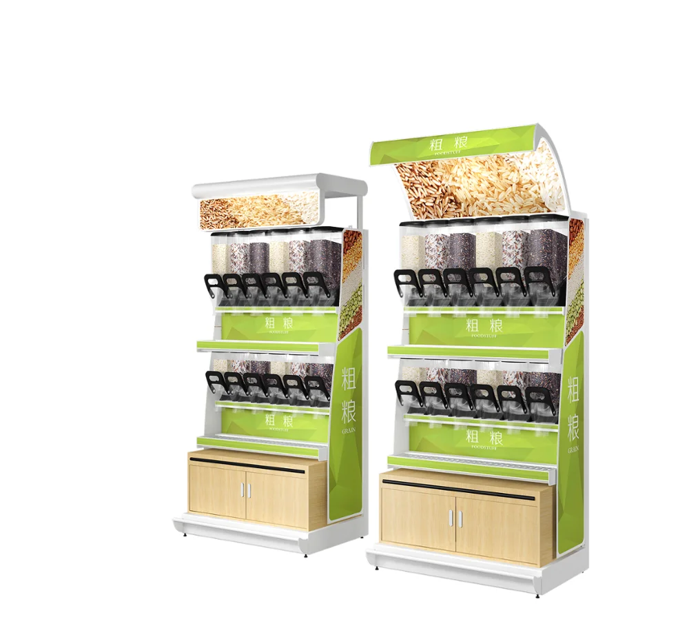 Dry Goods Display Rack Supermarket Wooden Shelf For Rice Candy Cookies ...