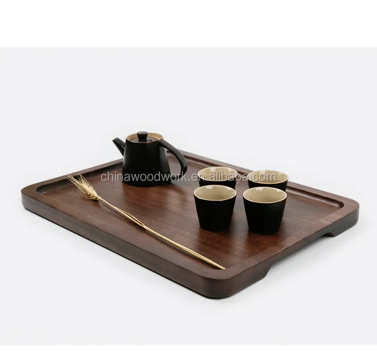 Walnut Color Tea Wood Serving Tray with Carved Handle| Alibaba.com