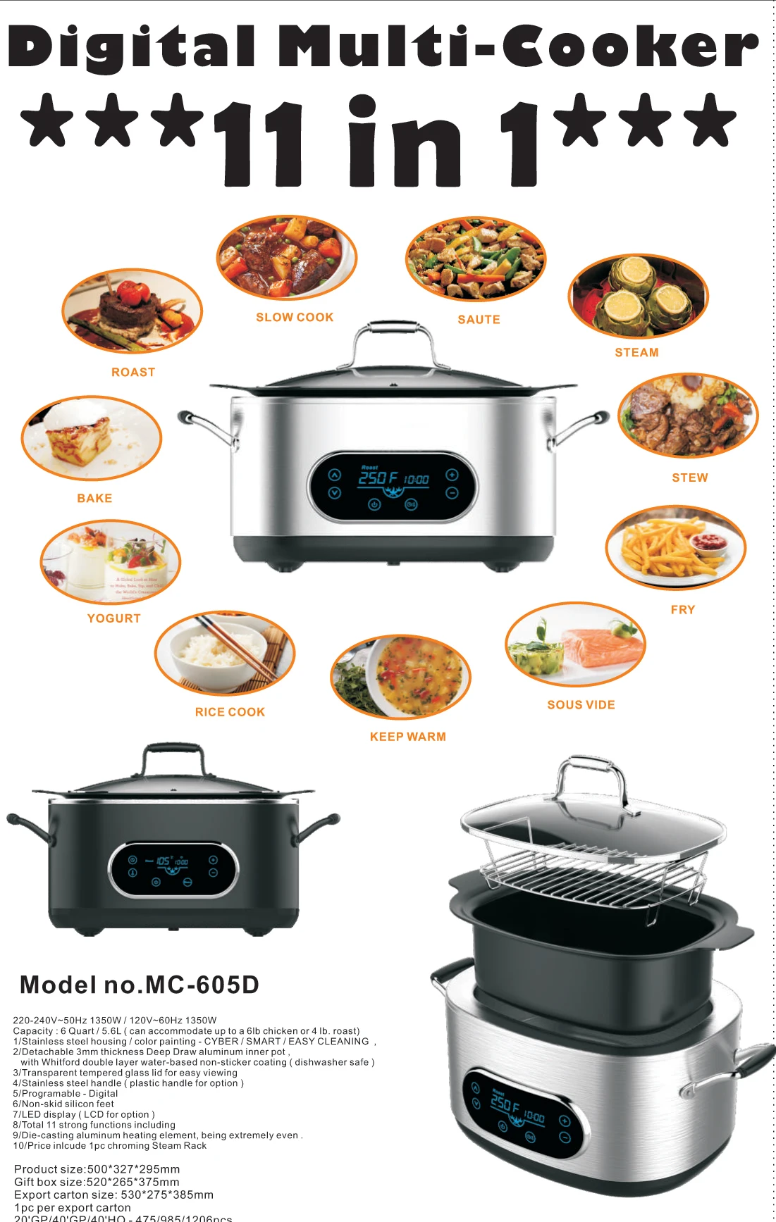 5.6l Digital Multi-cooker 11 In 1 Lcd Display Slow Cooker - Buy Mini ...