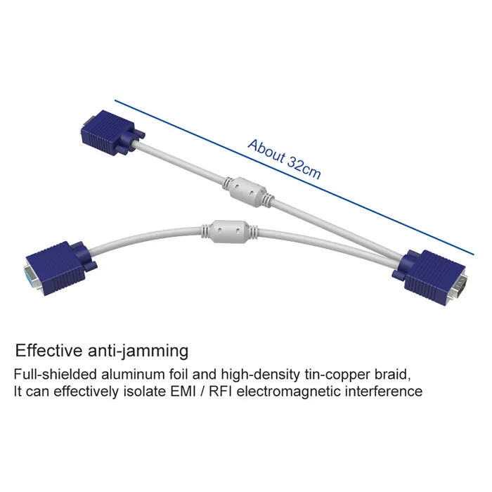 Male to Female VGA Splitter - 1 Input 2 Output for Computer