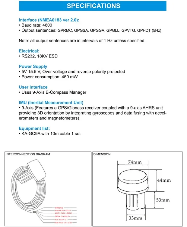 KA-GC9A 9-Axis Electronic Compass antenna with RS232, 4800bp-阿里巴巴