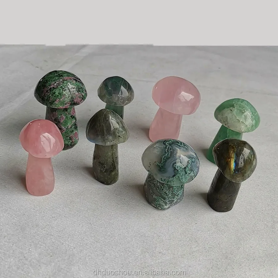 Natural Rose Quartz Mushroom,Fluorite,Labradorite,Moss Agare Crystal Hand Carved Mushrooms,Ruby ...