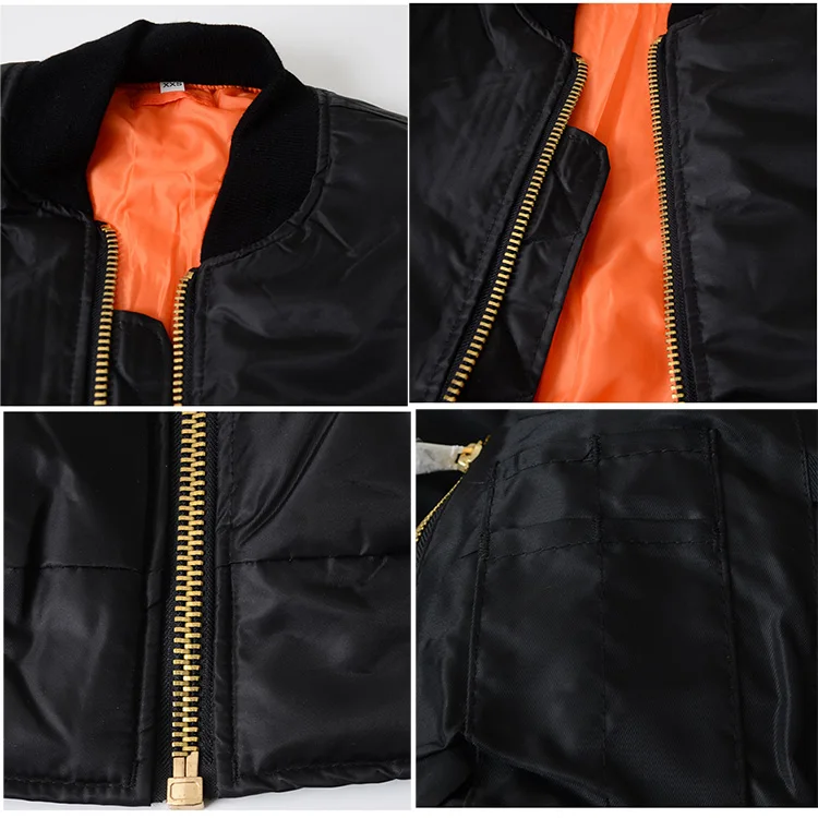 Custom High Quality Winter Windproof Orange Lining Black Bomber Jacket ...