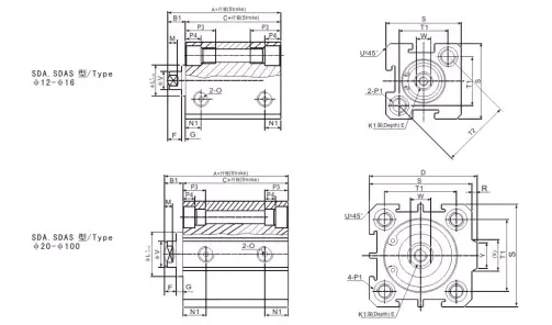 Sda63x10 Sda63x20 Sda63x25 Sda63x30 Sda63x40 Sda63x50 Sda63x60 Thin Type Standard Piston Compact ...