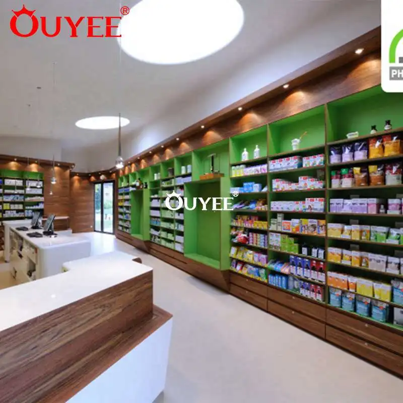 Wood Modern Retail Pharmacy Interior Cash Counter Design - Custom Store ...