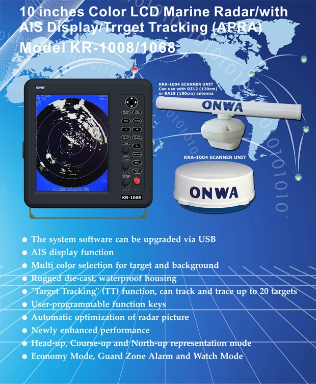 Kr-1008/kr-1068 10-inch Color Lcd Marine Radar/ With Ais Display - Buy ...