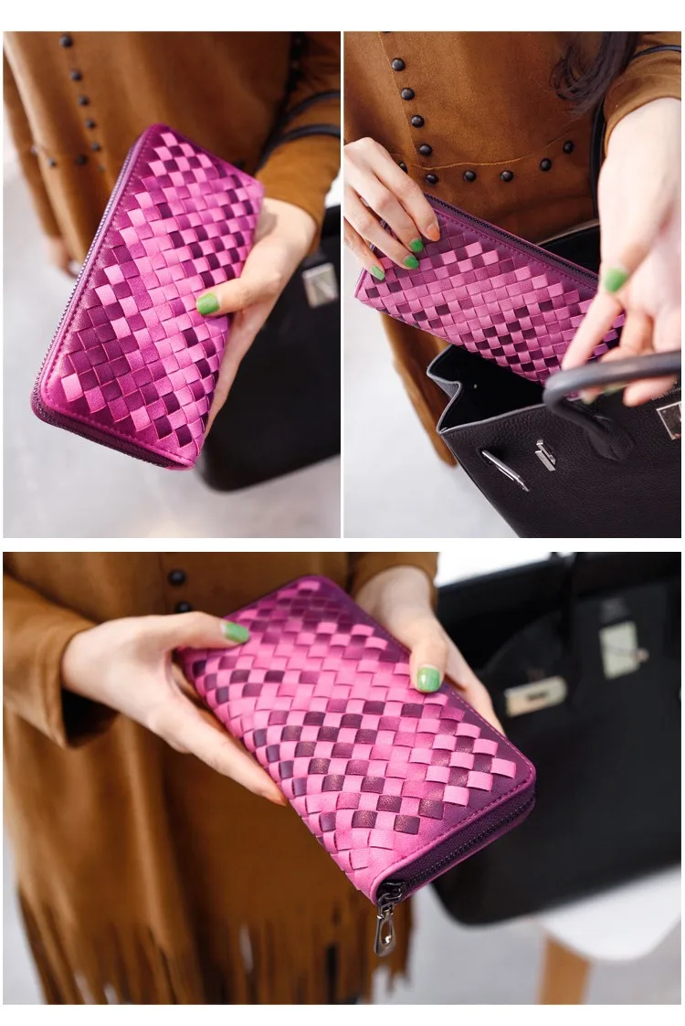 Gradient Color Woven Long Leather Wallet For Lady - Buy Woven Wallet ...
