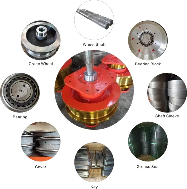 Diameter 500mm Trolley Wheel Assembly with Shaft 2 for Crane